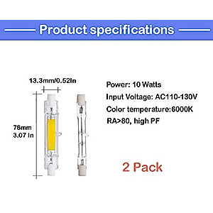 CTKcom 78 mm/3.1 in R7S LED Bulb (2 Pack) 110V 10W White 6000K T3 J Type Halogen Bulb Replacement 100W Halogen Bulb Equivalent Double Ended