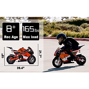 FRP 50cc 2-Stroke Pocket Bike 03, EPA Approved Gas Pocket Bike for Kids W/Strong Dual Brake, Realistic Racing Pocket Rocket Max Speed 20 Mph, Mini Bike Max Weight 165 LB-Ultra Edition (Orange)