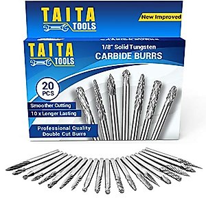 20PC Carbide Double/Single Cut Burr Set - 3mm Shank, Rotary Tool Cutting Bits - Accessories for Dremel, Fordom, Flex Shaft, Dewalt and Multitools - for Wood Carving, Metal Working and Engraving.
