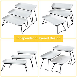 HAPPY KIT 3 Tier Serving Tray Set and Tiered Tray Stand,12 Inch Widened Porcelain Platters with Freely Combinable Rack,Decor Cupcake Stand for Christmas Party Display,Dessert Trays Collapsible