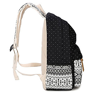 Goldwheat Canvas Print Backpack Cute Teen Backpacks for Girls School Bag with Lunch Bag