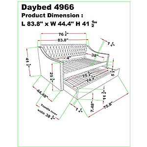 Homelegance Tulney Fabric Upholstered Daybed with Trundle, Twin, Dark Gray
