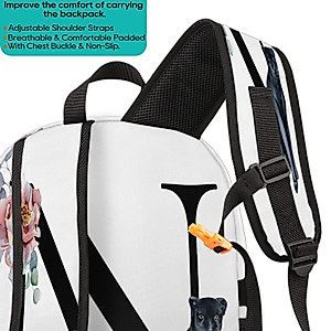 Alphabet Monogram Floral N Letter Bookbag School Backpack Teens Girls Boys Schoolbag Shoulder Computer Hiking Gym Travel Casual Travel Daypack