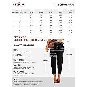 Astylish Women White Jeans High Waist Casual Loose Boyfriend Cropped Mom Denim Pants White Size 18