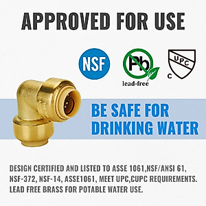 SUNGATOR 1/2" Elbow, Pushfit 90 Degree Elbow, No Lead Brass Plumbing Fitting 1/2" 90 Elbow, Push to Connect PEX, Copper, CPVC, with 1 Disconnect Clip, Pack of 12