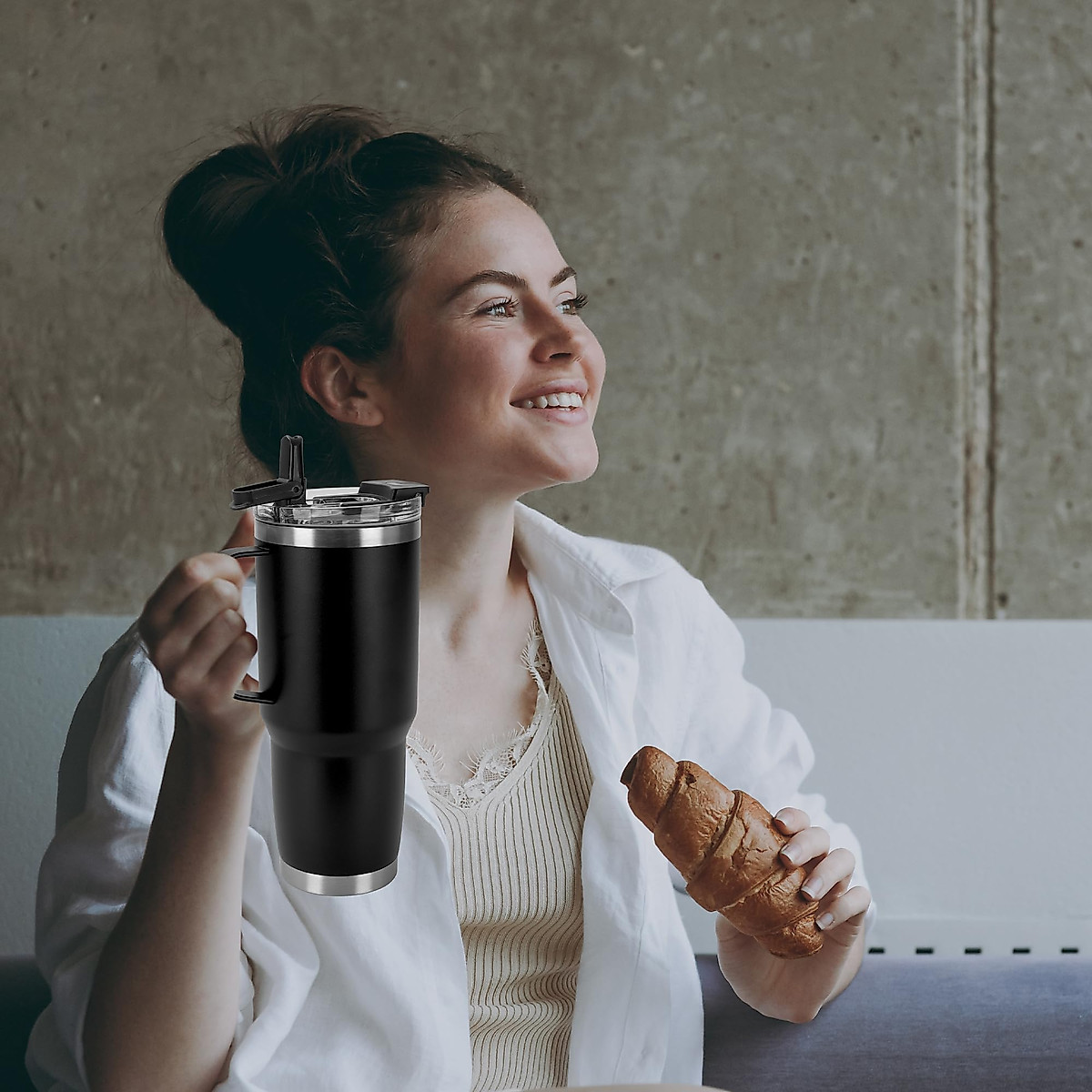 HASLE OUTFITTERS 30oz Tumbler With Handle, Insulated Travel Coffee Mug With Straw Leak-Proof Double Wall Stainless Steel Vacuum Tumblers Metal Cup with Straw for Hot and Cold Drink