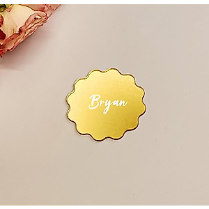 20pcs of Gold Acrylic Wedding Place Card,Mirrored Scallop Place Card,Laser Cut Wavy Circle Acrylic Seating Chart,Acrylic Place Card,Name Place Card (Gold Mirror, 3'')