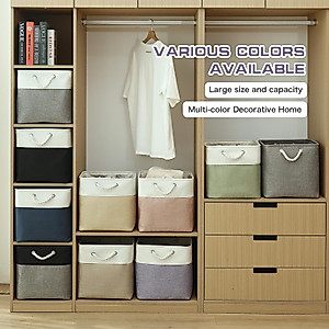 AUSSIY Cube Storage Bin, Collapsible Fabric Storage Bins With Handles, For Clothes Storage, Book , 13×13×13inches, Pack of 6 (White Purple)