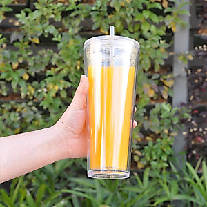 Suertestarry Insulated Tumblers Double Wall Clear Plastic Tumblers 3 Pack 24oz Tumblers with Lids and Straws,Reusable Cups With Straw,Perfect for Parties, Birthdays,Gifts (Transparent 3 Packs)