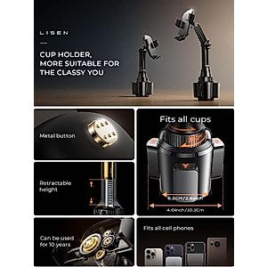 LISEN for Car Cup Holder Phone Holder Mount, Universal Car Cup Phone Holders for Your Car Adjustable Cell Phone Holder Car Accessories for iPhone Samsung 23 Google All Smartphones 4-7 inches