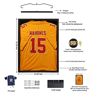 Tieeqe Jersey Frame Display Case - Lockable Shadow Box with 2 Wall Hangers and 98% UV Resistant Acrylic - Black Wood