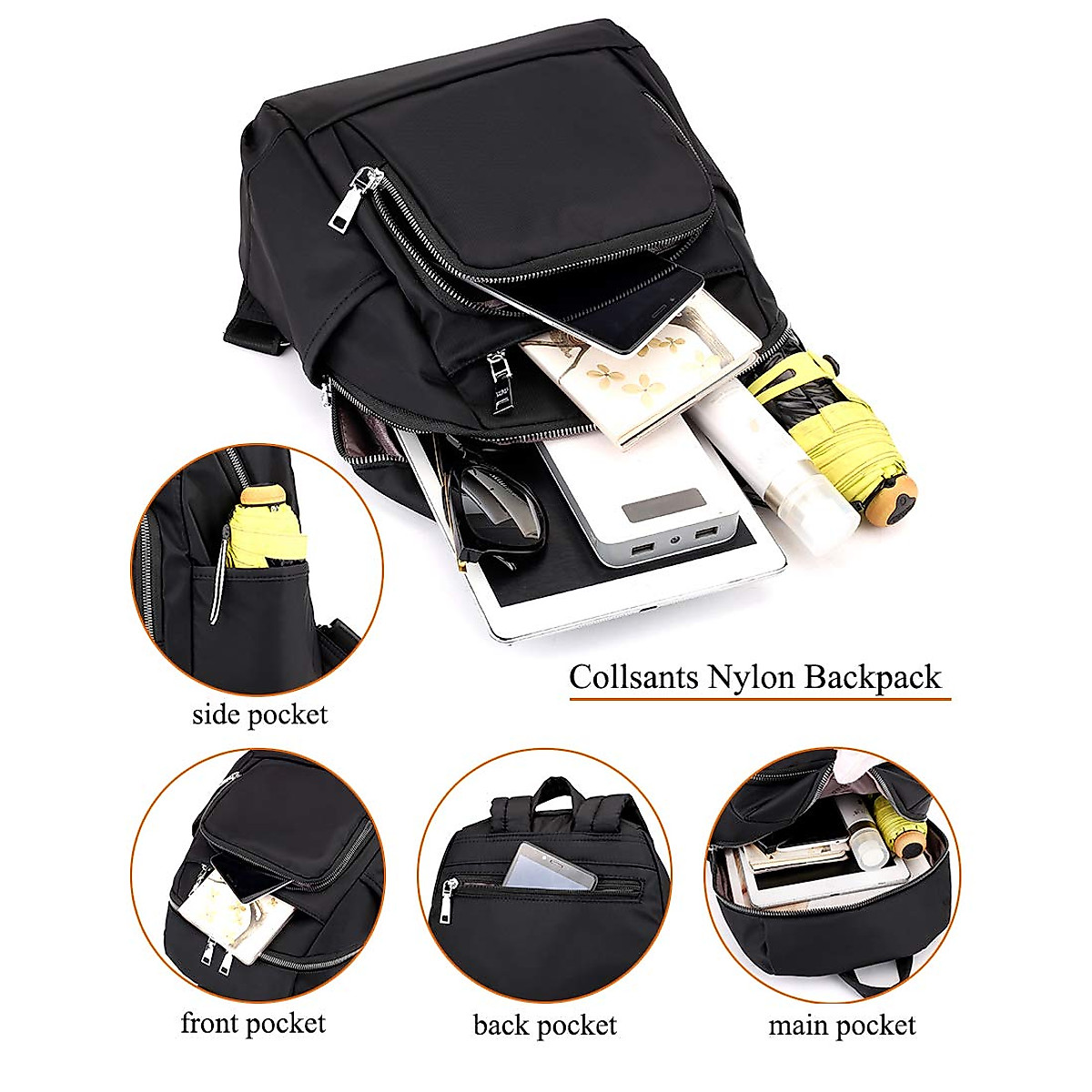 Collsants Women Backpack Purse Small Nylon Daypack for Girls Casual Lightweiht Travel Backpack School Bag (black)