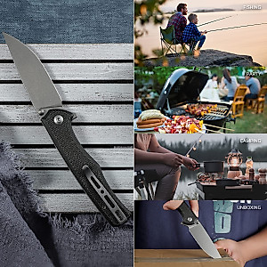 SENCUT Crowley Pocket Knife Button Lock Folding Knife for EDC, Black Micarta Handle Stonewashed D2 Blade Foldable Small Knife with Clip, Everyday Carry Knife for Men Women, Lightweight for Indoor Outdoor Gift S21012-2