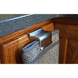 TrueGem Over Cabinet Kitchen Dish Towel Holder with 3/4" Bracket. Compact Clip/clamp. Smaller Than bar, Ring, Rack