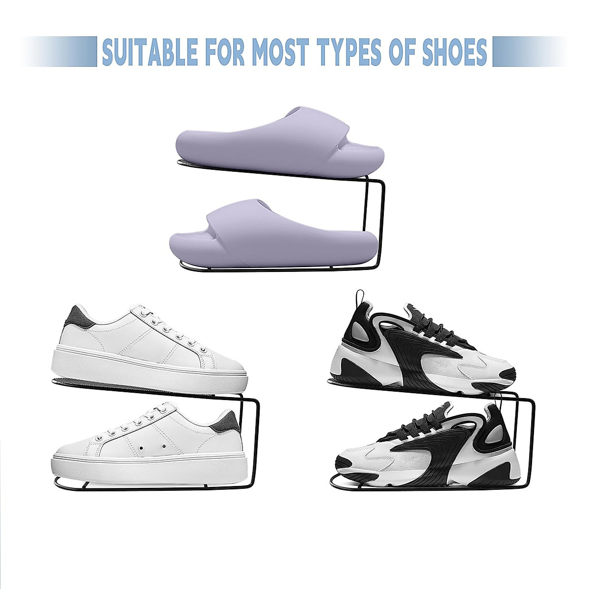 CiBiZi Shoe Slots Organizer Shoe Space Saver Metal Shoe Stacker Iron Shoe Rack Shoe Stand Holder Shoe Storage Closet Organizer 10PACK Black