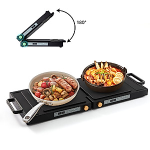 Chefzilla Induction Cooktop 2 Burner Foldable 1800W | Portable Induction Countertop Dual Burner Fast Warm-Up | Induction Hot Plate for Cooking Kitchen RV Camping | Induction Cooker Heater (Black)