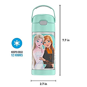 THERMOS FUNTAINER 12 Ounce Stainless Steel Vacuum Insulated Kids Straw Bottle, Frozen 2