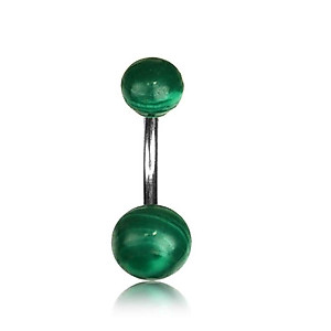 Earth Accessories Turquoise or Green Malachite Belly Button Ring Piercing for Women - Navel Belly Button Rings with Surgical Steel