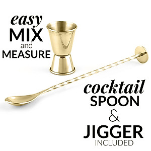 Large 24 oz Stainless Steel Cocktail Shaker Set - Mixed Drink Shaker - Martini Shaker Set with Built in Strainer, Double Sided Jigger & Combo Muddler Mixing Spoon - Pro Margarita Shaker - by Zulay