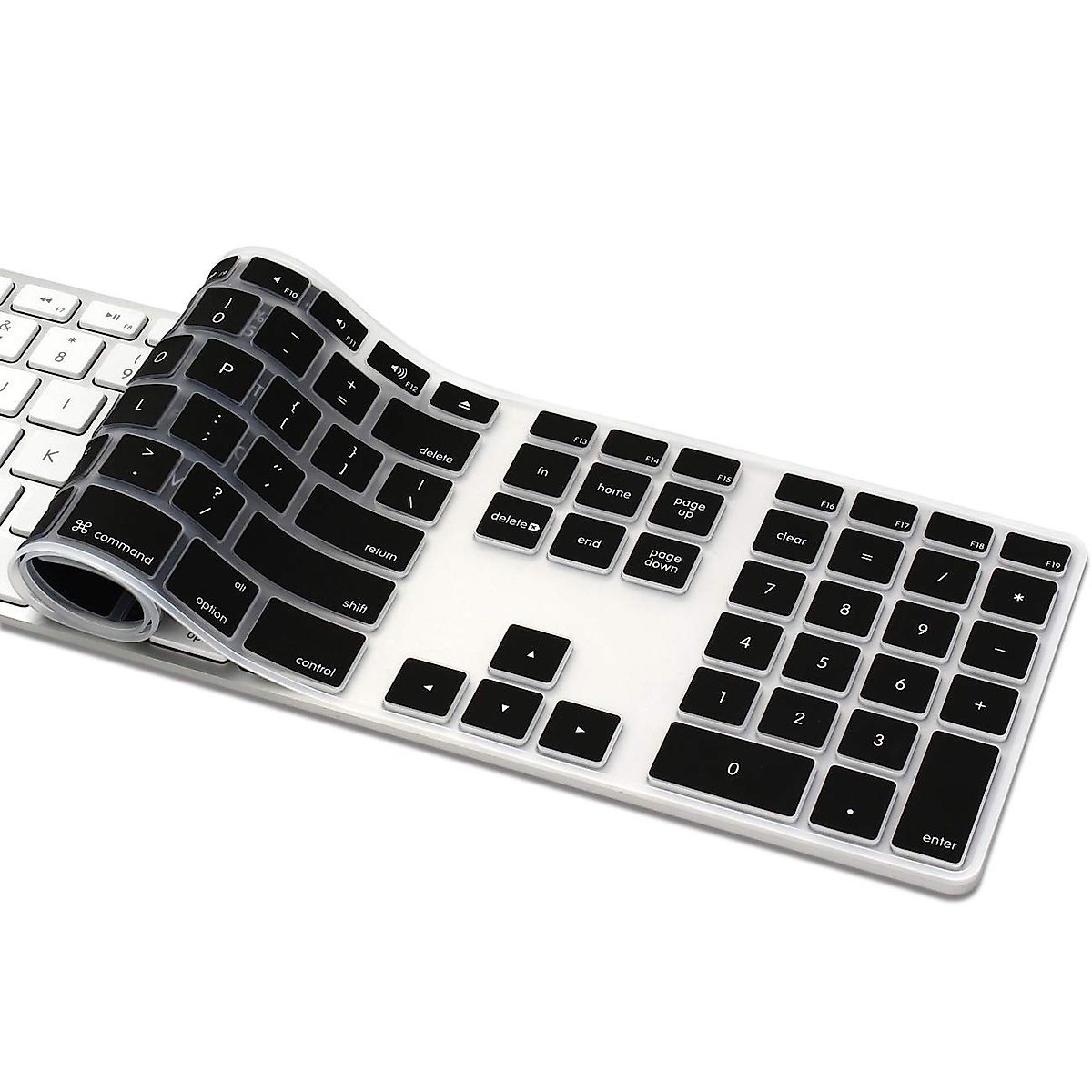 ProElife Silicone Full Size Ultra Thin Keyboard Cover Skin for Apple iMac Keyboard Numeric Keypad Wired USB MB110LL/B-A1243 (NOT FIT Magic Keyboard, Item Folded in Packaging) (Black)