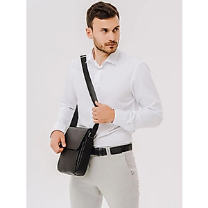NIUCUNZH Man Purses and Bags, Mens Genuine Leather Messenger & Crossbody Bag with Leather Shoulder Strap Black