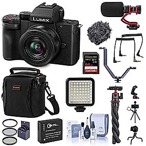 Panasonic Lumix DC-G100 Mirrorless Camera Black with G Vario 12-32mm f/3.5-5.6 AS Lens - Bundle with 64GB SDXC Card, Soulder Bag, Spare Battery, Compact Charger, PC Software, 61" Tripod, and More