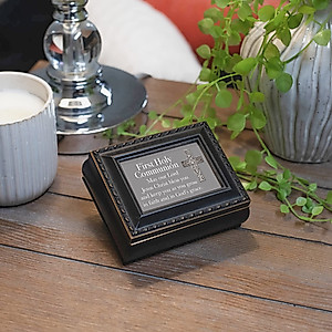 Elanze Designs Cottage Garden First Holy Communion Black Rope Trim 4.5 x 3.5 Tiny Square Jewelry Keepsake Box