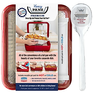 Fancy Panz Premium, Serving Tray for Food, Made in the USA Foil Pan Carrier, Stackable Aluminum Pan Holders, Travel Casserole Carrier, Red