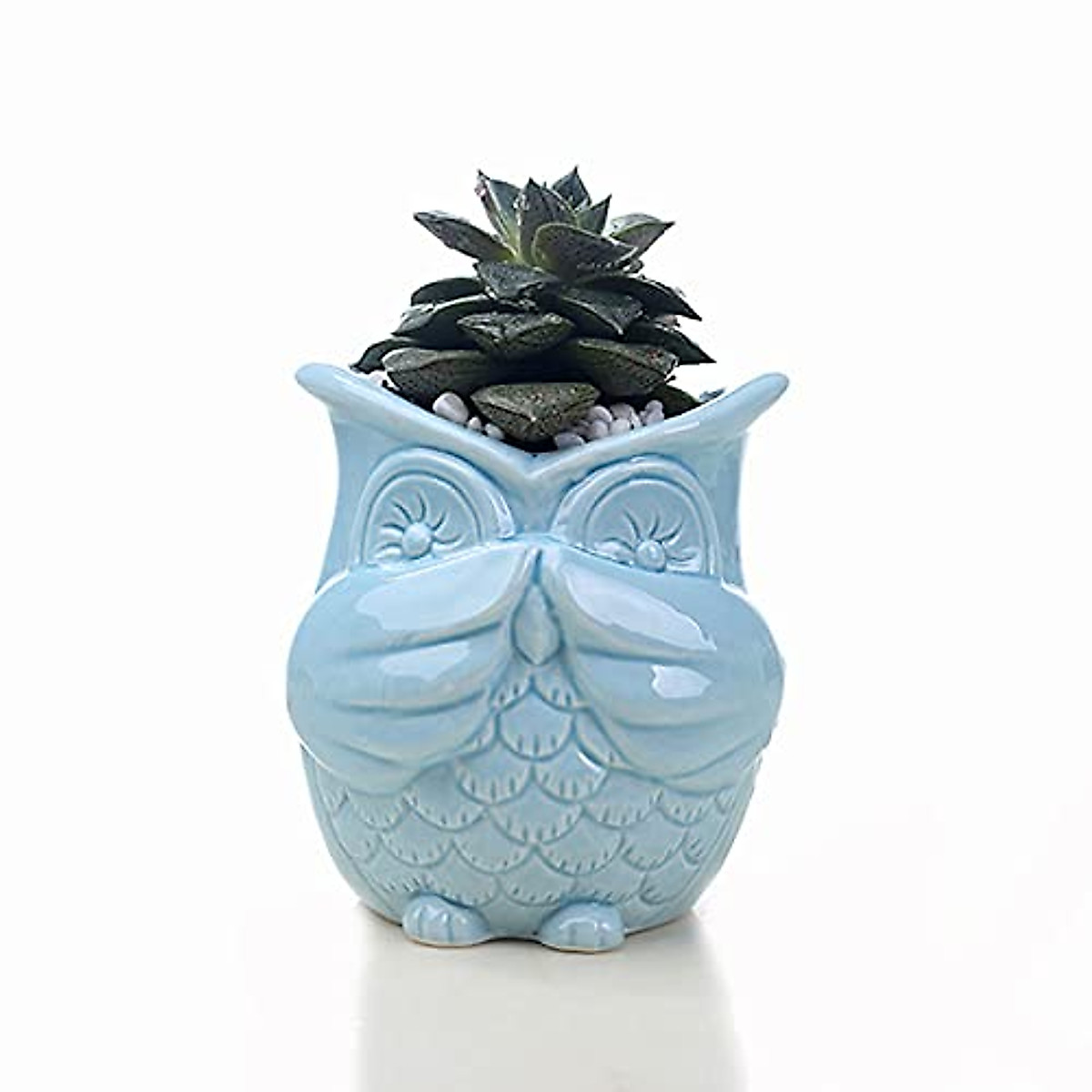 YONGYAN Owl Flower Pot Statue Decoration Ceramics Garden Planters Containers Pot Bookshelf Office Desktop Decor (Blue)