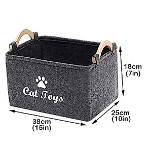 Geyecete CAT Toys Storage Bins - with Wooden Handle,Collapsible Pet Supplies Storage Basket Pet supplies storage Basket/Bin Kids Toy Chest Storage Trunk-CAT (Grey)