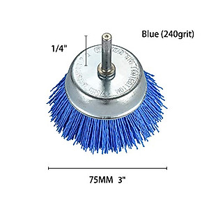TILAX 3 Inch Abrasive Wire Cup Brush Assorted Cup Brushes 3 Pcs, Nylon Cup Brush for Drill 1/4" Arbor, Grit 80# 120# 320# Cleaning Rust, Stripping and Abrasive, for Drill Attachment