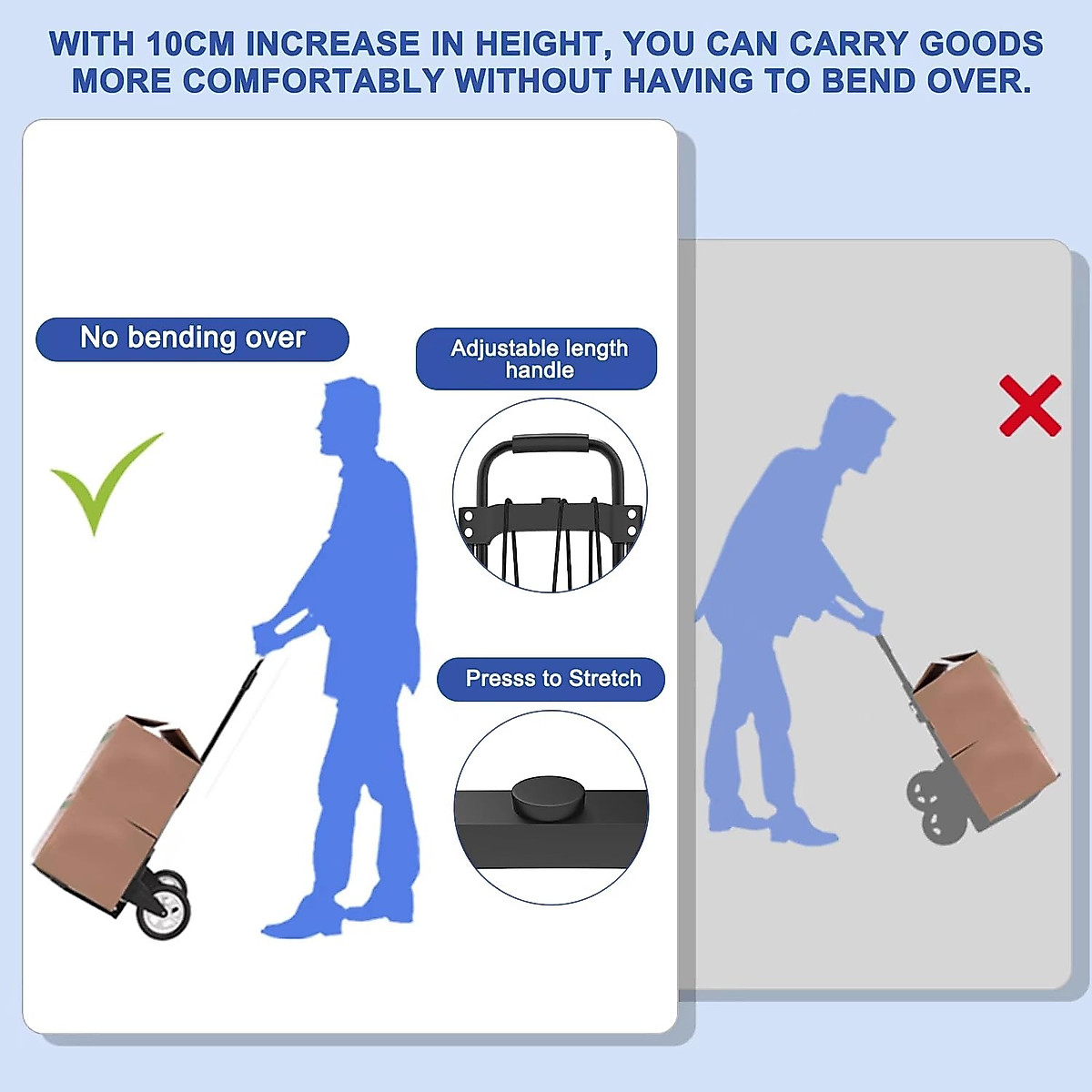 Folding Hand Truck and Dolly, 200 LB Capacity Upgraded Aluminum Dolly Cart, Extended Handle Portable Dolly for Travel, Moving, Shopping, Office Use, Black