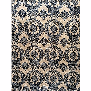 LA Linen 60" Wide Faux Burlap Damask Print Fabric By the Yard, Black & Natural.