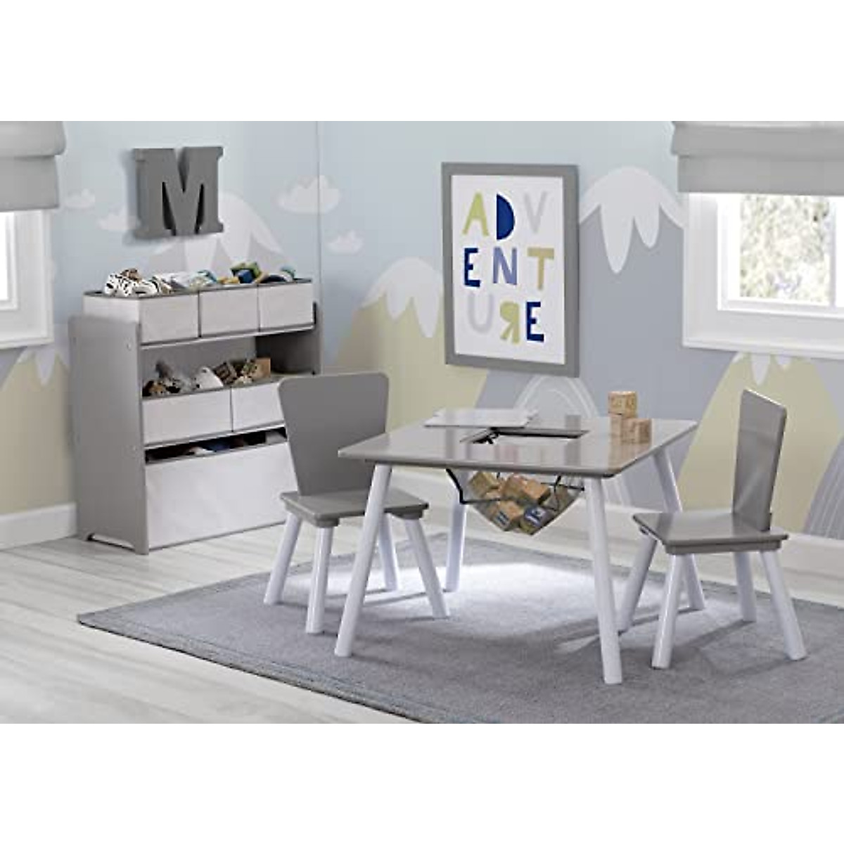 Delta Children 4-Piece Toddler Playroom Set, Grey/White