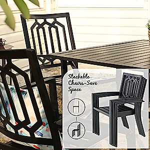 PHI VILLA Outdoor Dining Chairs Metal Patio Bistro Stackable Chairs Set of 2, Black