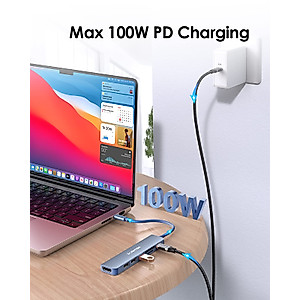 LENTION USB C Hub with 100W Charging, 4K HDMI, Dual Card Reader, USB 3.0 & 2.0 Compatible 2023-2016 MacBook Pro, New Mac Air/Surface, Chromebook, More, Stable Driver Adapter (CB-CE18,Blue)