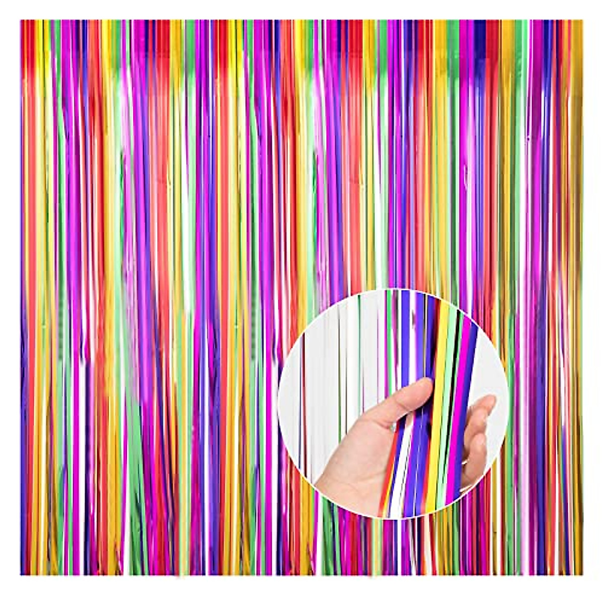 2 Pack Fiesta Party Decorations Rainbow Metallic Foil Fringe Curtain Backdrop Mexican Fiesta Party Streamer Colorful Backdrop Cinco De Mayo Taco Wedding Birthday Party Supplies,3.3 X6.5FT