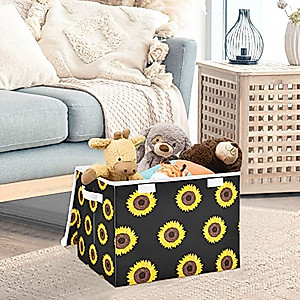 innewgogo Stylish Sunflower Fashion Storage Bins with Lids for Organizing Baskets Cube with Cover with Handles Oxford Cloth Storage Cube Box for Toys