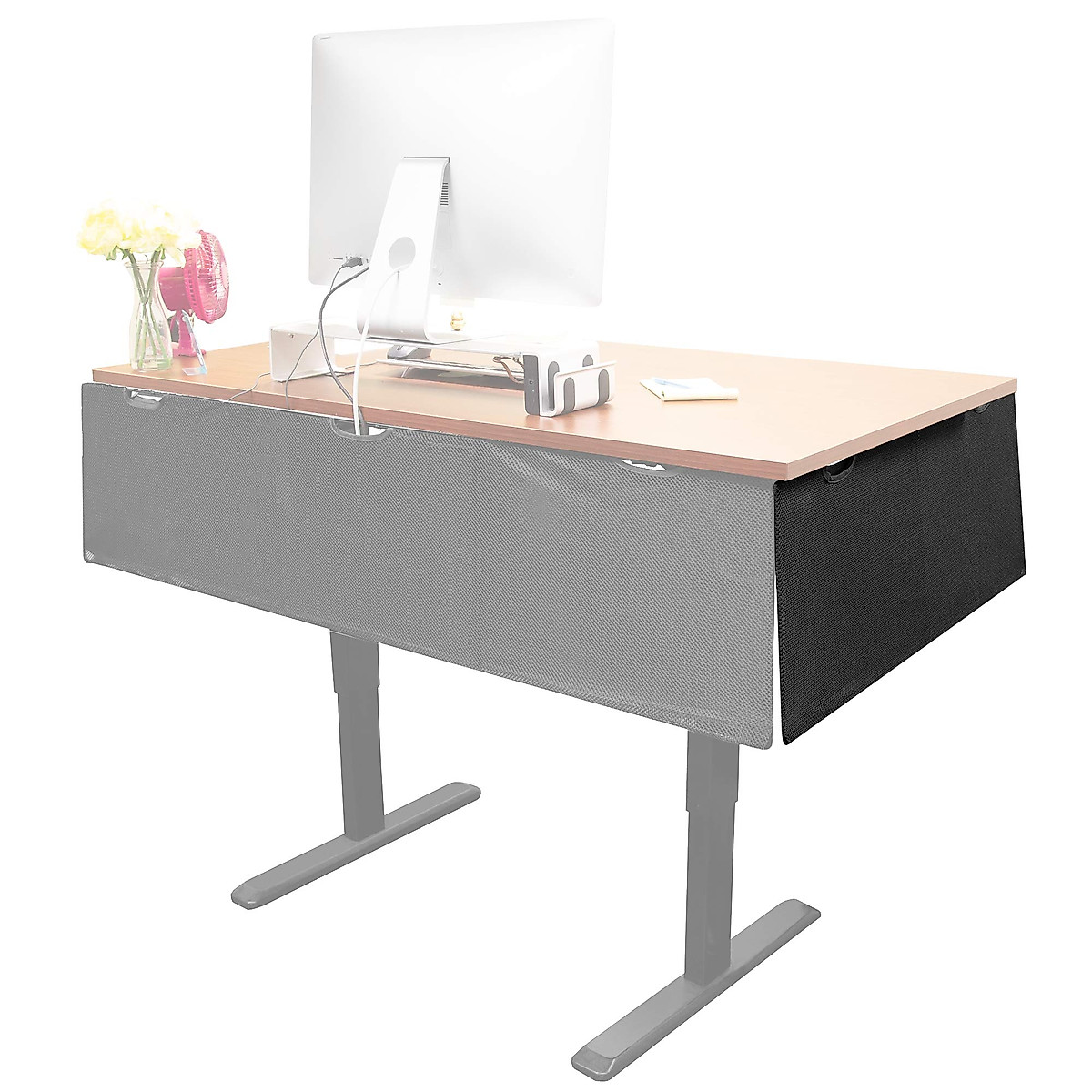 MOUNT-IT! Under Desk Privacy Panel for Sit Stand Workstations [41 Inches Wide], with Cable Management and Organizer Pockets, Modesty Desk Skirt for Home and Office (Black)