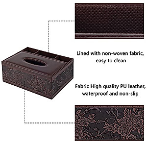Multifunction PU Leather Tissue Box Holder/Cover Rectangular Upgrade Large Size Stationery Napkin Remote Control Storage Box,Facial Tissue Dispenser Organizer Caddy Home Office Supplies (Retro)