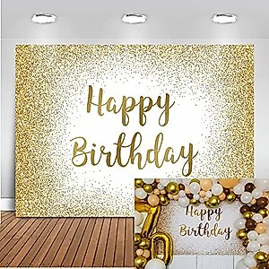 Mocsicka Happy Birthday Backdrop Gold Birthday Photo Backdrops for Women Men 7x5ft Golden Glitter Sweet 16 Birthday Photography Background