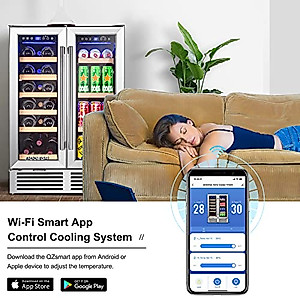 BODEGA Wine and Beverage Refrigerator, 24 Inch Dual Zone Wine Cooler, with Smart APP Control and 2 Safety Locks,Soft LED Light Hold 19 Bottles and 57 Cans, Built-In or Freestanding