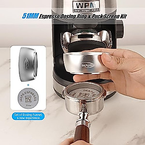 IKAPE Magnetic Dosing Funnel Set, 51MM Espresso Dosing Ring & Puck Screen Kit Compatible with Delonghi 51MM Bottomless Portafilter - with 8 Small Magnet (Silver)