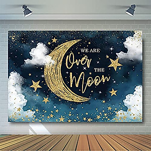 Avezano We are Over The Moon Baby Shower Backdrop Moon and Stars Starry Night Celestial Baby Shower Party Decorations Photoshoot Photography Background (7x5ft)