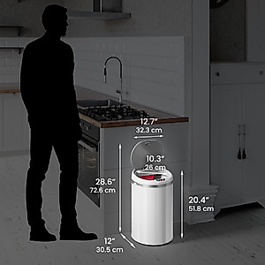 iTouchless 8 Gallon Touchless Sensor Trash Can with AbsorbX Odor Filter System, 30 Liter Round White Steel Garbage Bin, Perfect for Home, Kitchen, Office