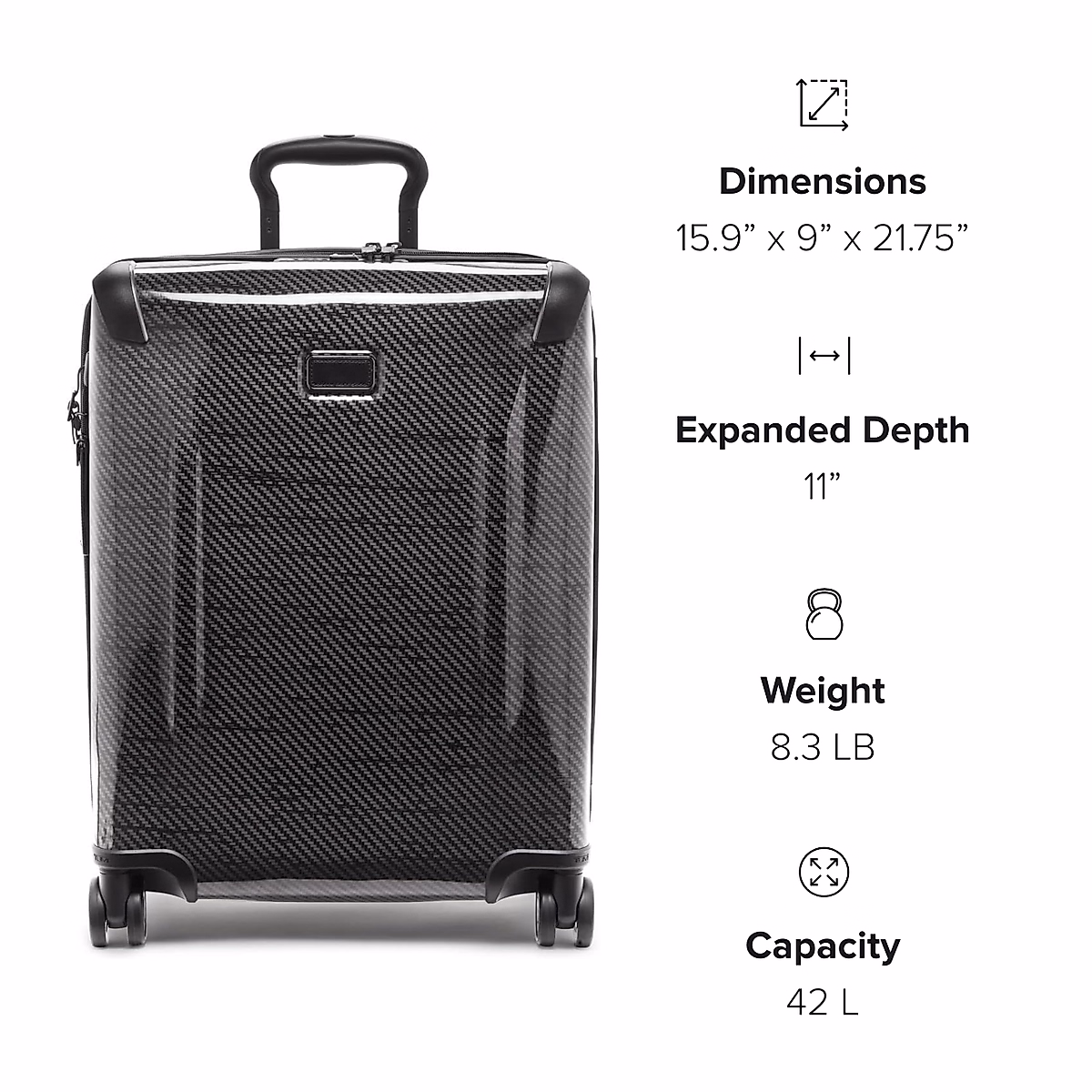 TUMI - Tegra-Lite Continental Expandable 4 Wheeled Carry-On - Carry On Suitcase for Travel - USB-C Port & Spinner Wheels - Black/Graphite
