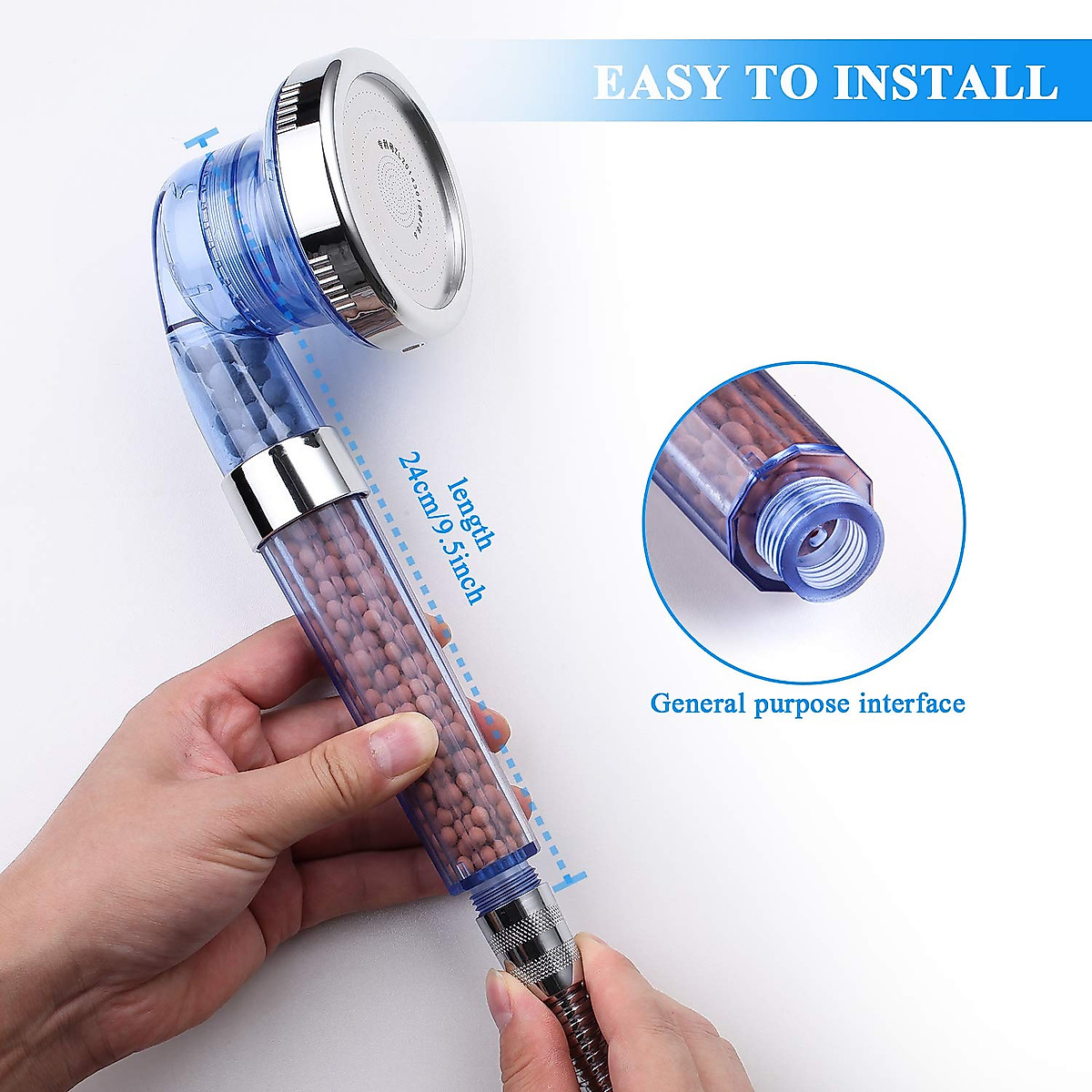 High Pressure Shower Head, Ionic Filter Showerhead with 3 Setting, Water Saving and Stone Filter Beads Handheld Shower for Dry Hair and Skin Spa by imtfzct(No Hose)