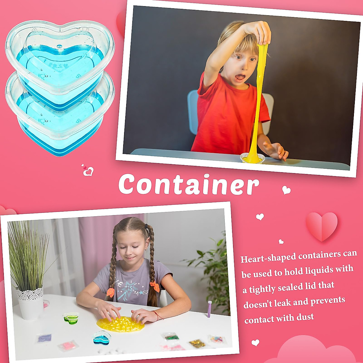 Yinkin 50 Pcs Heart Shaped Storage Containers 5 oz Heart Box Transparent Plastic Heart Containers with Lids Organizer Box for DIY Art Craft Making