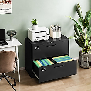 Letaya File Cabinets,2 Drawer Metal Lateral Filing Organization Cabinets with Lock,Home Office for Hanging Files Letter/Legal/F4/A4 Size(2 Drawer-Black)
