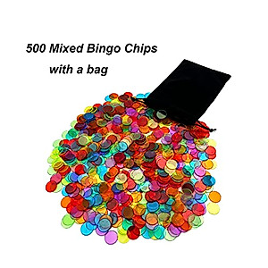 JUNWRROW Deluxe Bingo Game Set - Includes Blue Bingo Bag, Jumbo Calling Card Deck,50 Mixed Bingo Cards, 500 Colorful Chips with a Bag- Ideal for Large Groups, Parties